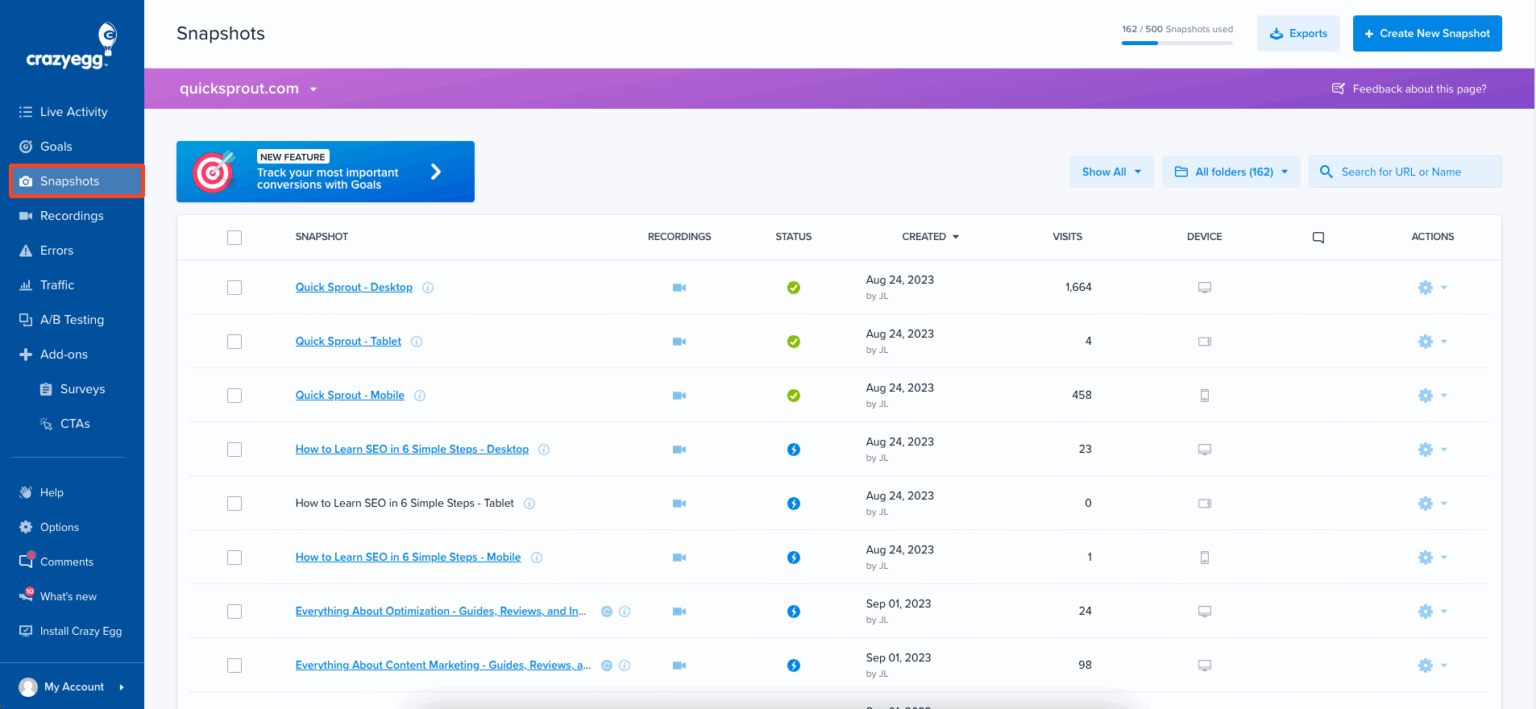 Troubleshooting Your Snapshots or Tests – Crazy Egg Support